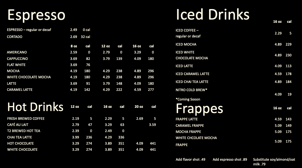 Aspretto Café Menu – Augusta Health