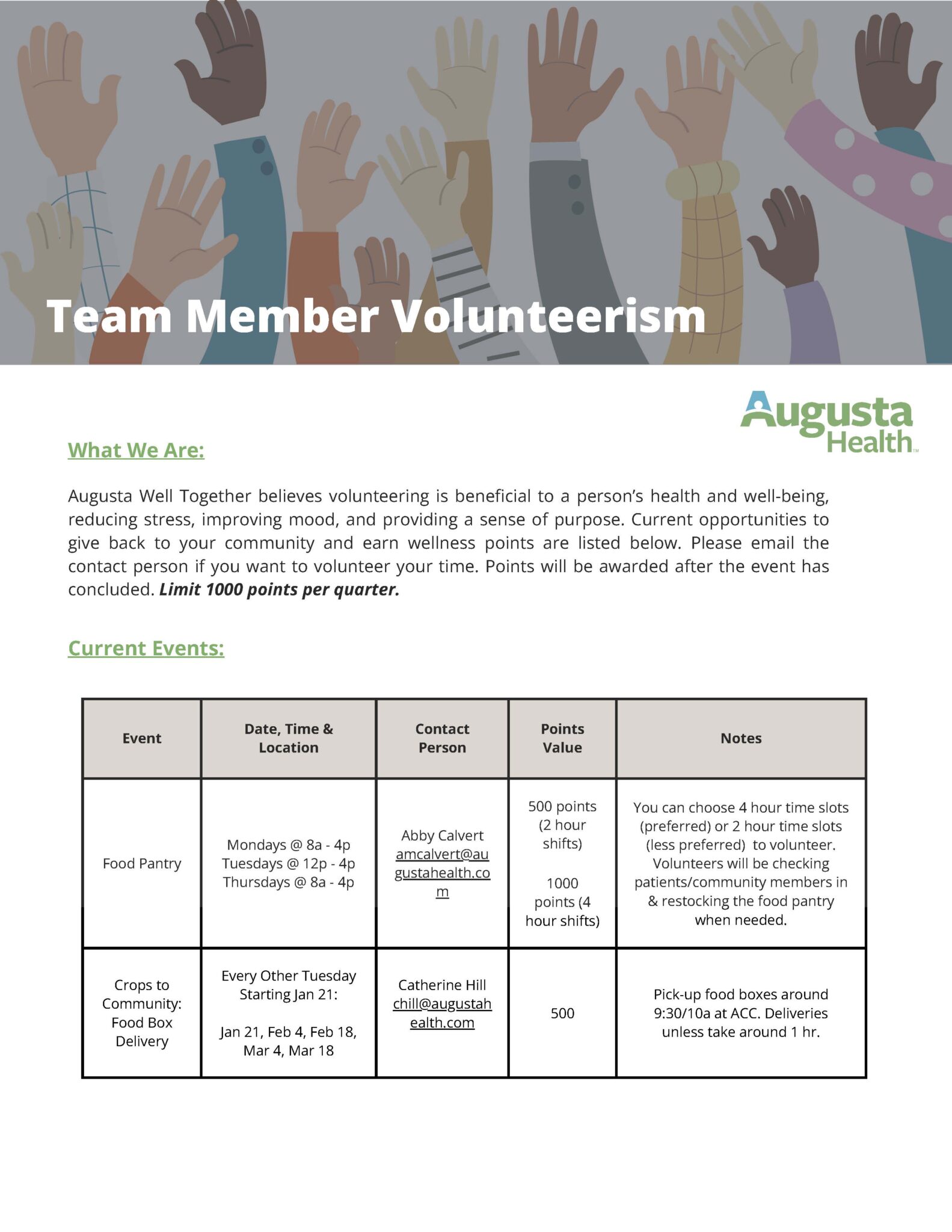Employee Volunteerism Calendar - Augusta Health